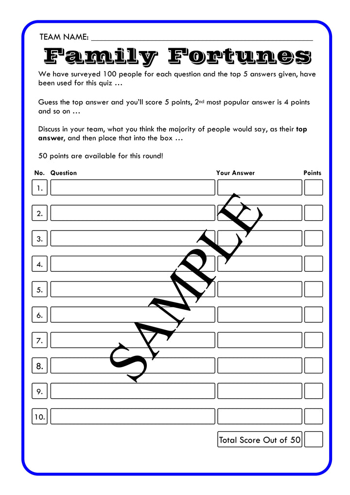 Family Fortunes Questions And Answers – Boogie Bingo Games