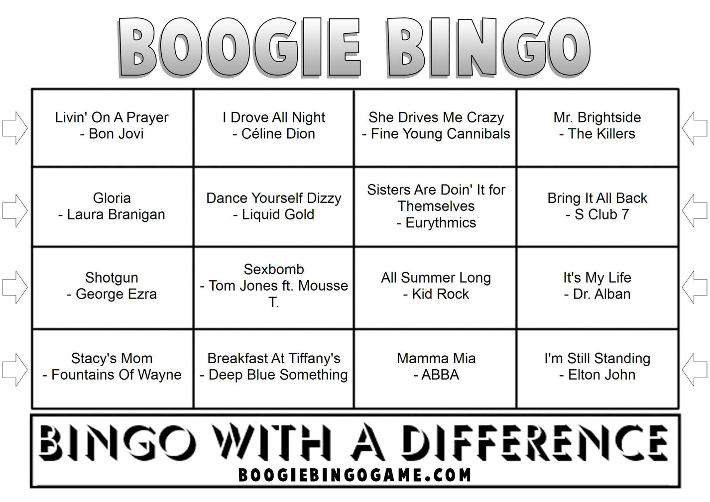 Game 101 | Non Stop Bangers | Boogie Bingo | Printable Music Bingo Tic ...