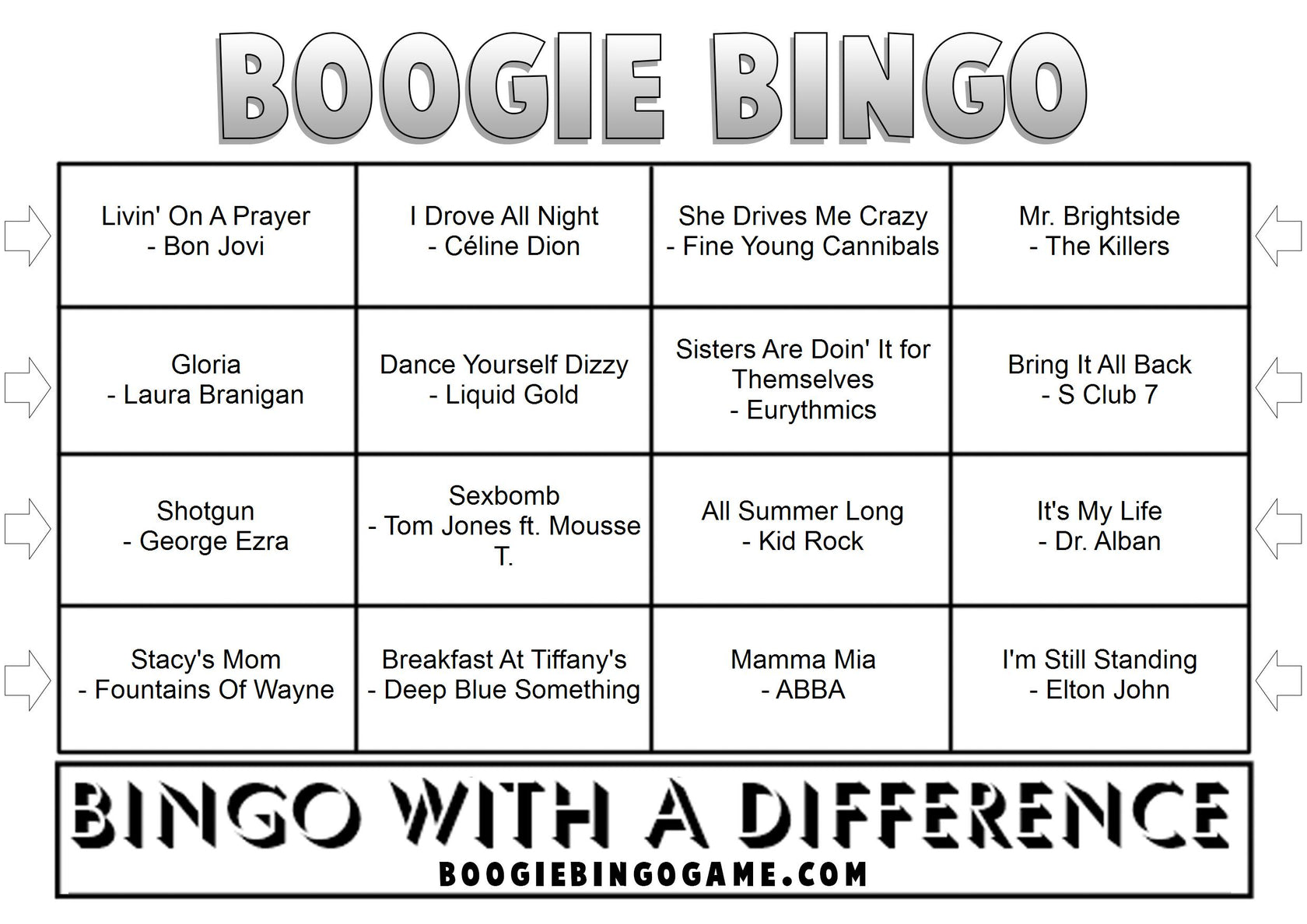 Game 101 | Non Stop Bangers | Boogie Bingo | Printable Music Bingo Tic ...
